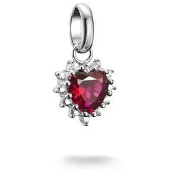 Charm Herz Thomas Sabo "True Romance Herz-Charm rot - Connect", rot (silberfarben, rot, kristallwei&szlig;, rot, kristallwei&szlig;), Charms, Damen, Silber 925 (recycelt), mit Rubin (synth.), Zirkonia (synth.)