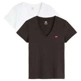 Levi's T-Shirt LEVI'S "VNECK TEE 2 PACK", Damen, Gr. XL (42), wei&szlig; (2 pack v neck wei&szlig;, schwarz), Jersey, Obermaterial: 100% Baumwolle, Basic h&uuml;ftlang, V-Ausschnitt, Shirts T-Shirt