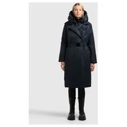 Trenchcoat Khujo "LEXY", Damen, Gr. L, port blau, 100% Polyamid, unifarben, regular fit knielang, Raglan&auml;rmel Rippb&uuml;ndchen mit Windstopper, M&auml;ntel