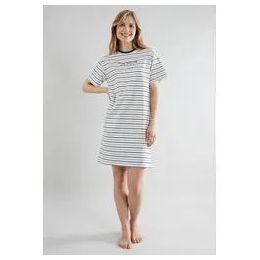 Nachthemd Tom Tailor "Zaria", Damen, Gr. 40L, N-Gr, wei&szlig;, Single Jersey, Obermaterial: 95% Baumwolle, 5% Elasthan, bequem kniefrei, Rundhals, Kleider Nachthemd, Allover gestreift