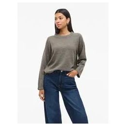 Strickpullover Vila "VILIGA L/S O-NECK KNIT TOP - NOOS", Damen, Gr. XL, falcon detail:melange, Strick, Obermaterial: 97% Polyester, 3% Elasthan, meliert, relaxed fit normal, Rundhals, Rippb&uuml;ndchen, Pullover Strickpullover, Materialmix, relaxed fit