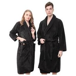 Bademantel HAMMETEX "Bademantel unisex, ultraweicher & flauschiger Fleecemantel" Gr. XS, schwarz, L:112cm, Fleece, Hausm&auml;ntel, Bademantel, ideal f&uuml;r Sauna & Spa, Hotelbademantel, Morgenmantel