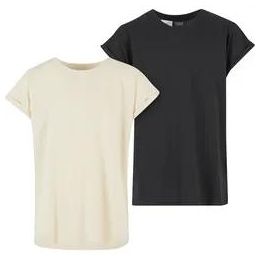 T-Shirt Urban Classics "Urban Classics Damen Girls Extended Shoulder Tee 2-Pack", M&auml;dchen, Gr. 122/128, sandwei&szlig;, schwarz, 100% Baumwolle, unifarben, loose fit, Rundhals, Shirts T-Shirt