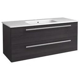 Waschtisch Welltime "Serena, Waschbeckenunterschrank inkl. Waschbecken, Badm&ouml;bel", schwarz (schwarz oak, schwarze eiche), B:121,5cm H:50cm T:46,5cm, FSC-zertifizierter Holzwerkstoff, Keramik, Waschtische, Waschtisch, Breite 121,5 cm, Soft-Close-Funktion, FSC