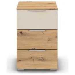 Nachtkommode Rauch "Nachttisch Nachtkonsole Nachtschrank ASTANA", eiche artisan, beige (champagner), B:40cm H:61cm T:42cm, Holzwerkstoff, Sideboards, mit 3 ger&auml;umigen Schubladen, Kantengriff in Alufarben MADE IN GERMANY