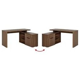 Eckschreibtisch Jahnke "CU-LIBRE 150 E", walnuss, walnuss, walnuss, B:140cm H:77cm T:117,5cm, Tische, Eckschreibtisch, wechselseitig montierbar, edel abgerundet, grifflos