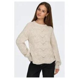 Strickpullover Only "ONLGILA LIFE LS STRUCTURE O-NECK BF KNT", Damen, Gr. XS, wei&szlig;cap gray detail:melange, Strick, Obermaterial: 79% Polyester, 13% Polyacryl, 5% Wolle, 3% Elasthan, meliert, regular fit, Rundhals, Puff&auml;rmel Rippb&uuml;ndchen, Pullover Strickpullover