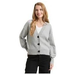 Cardigan Tom Tailor, Damen, Gr. XXL, medium silber grau melange, Strick, Obermaterial: 47% Polyester, 47% Viskose, 6% Polyamid, meliert, regular fit normal, V-Ausschnitt, Rippb&uuml;ndchen, Strickjacken, mit Rippb&uuml;ndchen