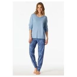 Schlafanzug UNCOVER BY Schiesser "Uncover Nightwear", Damen, Gr. 48, 805, blau, Single Jersey, Obermaterial: 100% Baumwolle, bequem lang, Rundhals, Homewear-Sets Schlafanzug, Baumwolle, Single Jersey-Qulit&auml;t, lang&auml;rmelig, bequem, atmungsaktiv