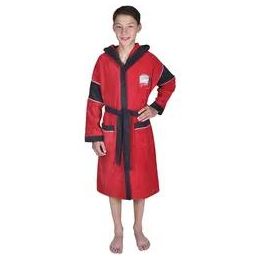 W&ouml;rner Kinderbademantel W&Ouml;RNER "Headphones" Gr. 128, rot, L:80cm, Baumwoll-Webfrottier, Hausm&auml;ntel, mit Stickerei, mit Taschen, maschinenwaschbar, trocknergeeignet