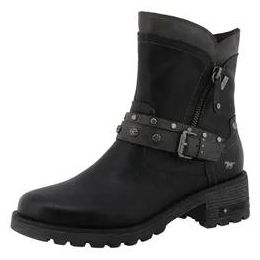 Winterboots Mustang SHOES "Haukea", Damen, Gr. 39, schwarz, grau, Lederimitat, Schuhe Winterboots, Biker Boots mit Blockabsatz und TEX-Membrane