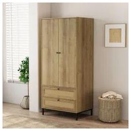 Kleiderschrank OTTO HOME "Motala Schlafzimmerschrank Garderobe Boho Eichen-Design", eichefarben, B:80cm H:200cm T:52cm, FSC-zertifizierter Holzwerkstoff, Schr&auml;nke, Kleiderschrank, Schlafzimmerschrank mit 2 T&uuml;ren und 2 Schubladen