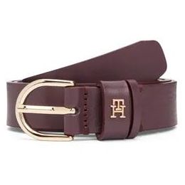 Lederg&uuml;rtel Tommy Hilfiger "ESSENTIAL EFFORTLESS 2.5 cm breit GOLD", Damen, Gr. 130, marzemino, Rindsleder, G&uuml;rtel Lederg&uuml;rtel, Logoemblem, weiche Haptik, ovale Einfachdornschlie&szlig;e