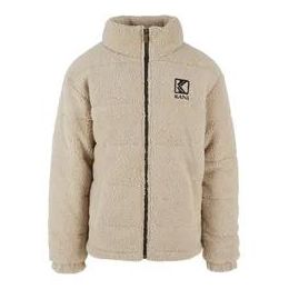 Winterjacke Karl Kani "Karl Kani Herren KM213-070-1 Retro Teddy Puffer Jacket", Herren, Gr. XS, light sand, 100% Polyester, loose fit, hoch geschlossener Ausschnitt, Jacken Winterjacke