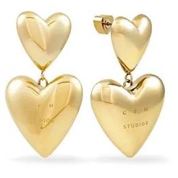 Paar Ohrh&auml;nger Copenhagen Studios "Schmuck Geschenk Edelstahl Ohrring Puffy Hearts", gelbgoldfarben, Ohrringe, Damen, Edelstahl