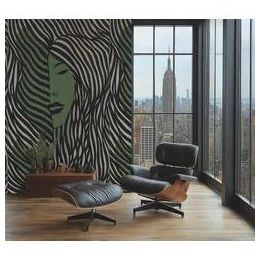 Livingwalls Vliestapete LIVING WALLS "Fototapete Gesicht Grafik Schwarz Gr&uuml;n erweiterbar", beige (creme), B:2,8m H:0,02m L:1,59m, Vlies, Tapeten