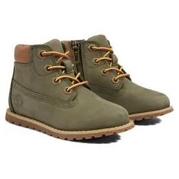 Schn&uuml;rboots Timberland "POKEY PINE MID LACE UP WITH ZIP BOOT", M&auml;dchen, Gr. 22, gr&uuml;n (leaf gr&uuml;n), Leder, Synthetik, Schuhe Schn&uuml;rboots, Winterstiefel, Schn&uuml;rstiefel, Winterschuhe