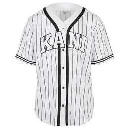 Langarmhemd Karl Kani "Karl Kani Herren KM221-115-2 Serif Pinstripe Baseball Shirt", Herren, Gr. XS, US-Gr&ouml;&szlig;en, wei&szlig;, 100% Polyester, Hemden