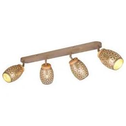 Trio REALITY LEUCHTEN Deckenstrahler "BIDAR 4-flammig, exkl 4x E14 max 10W, Deckenlampe Spots verstellbar", braun, 4, H: 27cm, 1 Stk., Leuchten, Metall-Lampenschirm mit Lasercut Muster und Holz-Dekoelementen, Deckenstrahler