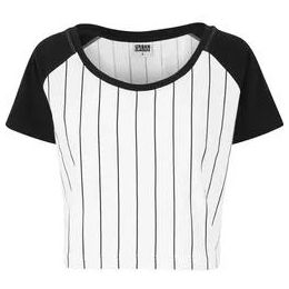 T-Shirt Urban Classics "Urban Classics Damen Ladies Cropped Baseball Tee", Damen, Gr. S, wei&szlig;, schwarz, 100% Baumwolle, gestreift, oversize, Rundhals, Shirts T-Shirt