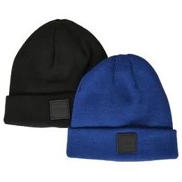 Beanie Urban Classics "Urban Classics Damen Logopatch Beanie Kids 2-Pack", Kinder, Gr. 158/164, schwarz, royalblau, Kunstfaser, M&uuml;tzen Beanie