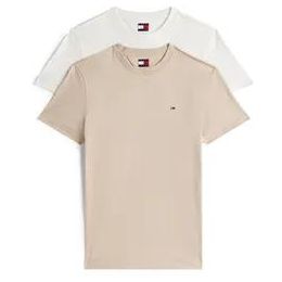 Tommy Hilfiger Rundhalsshirt TOMMY JEANS "TJM XSLIM 2PACK JERSEY TEE EXT", Damen, Gr. 4XL, ecru, gulf sand, Single Jersey, Obermaterial: 100% Baumwolle, slim fit normal, Rundhals, eingesetzt abgesteppte Kante, Shirts Rundhalsshirt, Logostickerei, 2Pack
