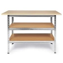 Werkbank ONDIS24 "&raquo;Uwe&laquo;", grau (grau, beige), B:120cm H:92cm T:60cm, MDF, Metall, Spanplatte, Werkb&auml;nke, Metall-Werkbank 120 x 60 x 92 (H) cm, Arbeitsplatte 25 mm stark