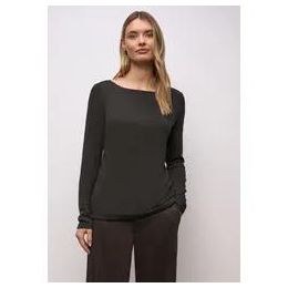 Langarmshirt Street One, Damen, Gr. 42, schwarzest braun, Web, 50% Baumwolle, 50% Modal, unifarben, normal normal, U-Boot-Ausschnitt, normaler Saum, Shirts Langarmshirt, in Unifarbe
