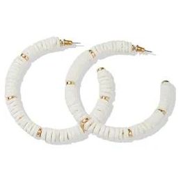 Paar Creolen Firetti "Schmuck Geschenk Kupfer Ohrschmuck Ohrringe", gelbgoldfarben, wei&szlig;, Ohrringe, Damen, 7mm, Kupfer Perlen, Kupfer, Perlen, Made in Germany - mit Muschelperle