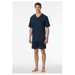 Shorty Schiesser "Comfort Essentials", Herren, Gr. 60, blau (804, blau), Single Jersey, Obermaterial: 100% Baumwolle, bequem kurz, V-Ausschnitt, Homewear-Sets Shorty, Brusttasche, V-Ausschnitt, Kurzarm, Baumwolle
