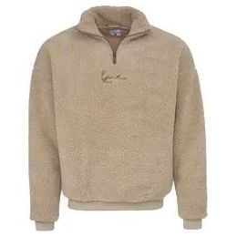 Troyer Karl Kani "Karl Kani Herren KM213-063-1 Small Signature Teddy Troyer", Herren, Gr. XXL, lightsand, 100% Polyester, relaxed fit, amerikanischer Ausschnitt, Pullover Troyer