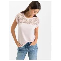 T-Shirt bonprix "Shirt aus Viskose-Mix", Damen, Gr. 44/46 (L), rosa (zartrosa), Obermaterial: 95% Viskose, 5% Elasthan. Spitze: 80% Baumwolle, 20% Polyamid, gerade, Shirts T-Shirt, gerade Passform, Kurzarm, f&uuml;r vielseitige Anl&auml;sse, aus Viskose-Mix