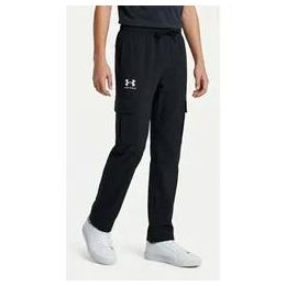 Sporthose Under Armour "UA B ICON WOVEN PANT", M&auml;dchen, Gr. M (140/146), N-Gr, schwarz,, wei&szlig;, Obermaterial: 87% Polyester, 13% Elasthan, Hosen Sporthose