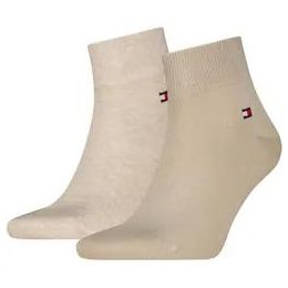 Kurzsocken Tommy Hilfiger "TH MEN QUARTER 2P", Herren, Gr. 43-46, sand, Baumwollmischung, normal, Socken, weicher, elastischer Rippenbund, klassisches Tommy Hilfiger Logo