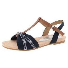 Sandalette Tom Tailor, Damen, Gr. 37, blau (navy), Lederimitat, Textil, Schuhe Sandalette, Sommerschuh, Sandale, Blockabsatz, mit verstellbarer Schnalle