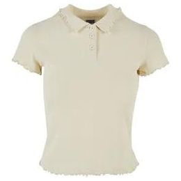 T-Shirt Urban Classics "Urban Classics Damen Ladies Rib Polo Tee", Damen, Gr. S, sandwei&szlig;, 97% Baumwolle, 3% Elasthan, unifarben, slim fit, amerikanischer Ausschnitt, Shirts T-Shirt