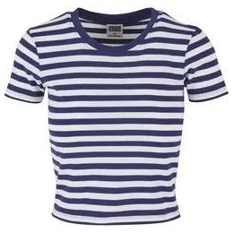 T-Shirt Urban Classics "Urban Classics Damen Ladies Short Striped Tee", Damen, Gr. XL, wei&szlig;, city rot, 100% Baumwolle, gestreift, loose fit, Rundhals, Shirts T-Shirt