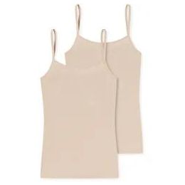 Unterhemd Schiesser "Modal Essentials", Damen, Gr. 46, N-Gr, beige (410, sand), Single Jersey, Obermaterial: 80% Modal, 10% Elasthan, 10% Polyester, figurbetont, tiefer Rundhals, Unterhemden Unterhemd, Single Jersey, schmale Tr&auml;ger, feine Streifen