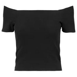 T-Shirt Urban Classics "Urban Classics Damen Ladies Off Shoulder Rib Tee", Damen, Gr. XS, schwarz, 97% Baumwolle, 3% Elasthan, unifarben, slim fit, Carmenausschnitt, Shirts T-Shirt