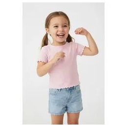 T-Shirt KIDS Only "KOGNELLA S/S O-NECK TOP NOOS JRS", M&auml;dchen, Gr. 110/116, romance rose, Jersey, Obermaterial: 65% Polyester, 30% Viskose, 5% Elasthan, unifarben, regular fit kurz, Rundhals, gewellter Abschluss, Shirts T-Shirt, mit s&uuml;&szlig;er Wellenkante