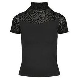 T-Shirt Urban Classics "Urban Classics Damen Ladies Flock Lace Turtleneck Tee", Damen, Gr. M, schwarz, 95% Baumwolle, 5% Elasthan, unifarben, slim fit, amerikanischer Ausschnitt, Shirts T-Shirt
