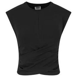 T-Shirt Urban Classics "Urban Classics Ladies Cropped Wrapped Top", Damen, Gr. XS, schwarz, 95% Baumwolle, 5% Elasthan, unifarben, slim fit, Rundhals, Shirts T-Shirt