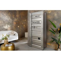 Riess Ambiente Design Aktenschrank GLOBETROTTER 180cm grau Eisen Container Upcycling Highboard Riess-Ambiente