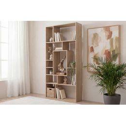 Riess Ambiente Massives B&uuml;cherregal CUBUS 180cm natur Mangoholz cream finish elf F&auml;cher Riess-Ambiente