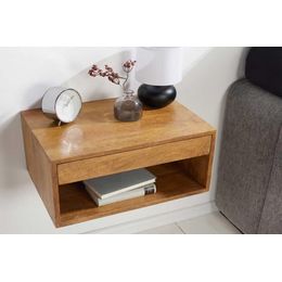 Riess Ambiente H&auml;ngender Nachttisch PURE 50cm braun Mangoholz honey finish Wandregal Schublade Riess-Ambiente Landhaus Modern Natur Skandinavisch