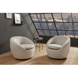 Riess Ambiente Drehbarer Design Sessel ALPINE beige Samt 360&deg; mit Armlehnen Riess-Ambiente Modern Retro Skandinavisch