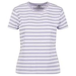 T-Shirt Urban Classics "Urban Classics Damen Ladies Regular Striped Tee", Damen, Gr. 3XL, wei&szlig;, dustylila, 100% Baumwolle, gestreift, loose fit, Rundhals, Shirts T-Shirt