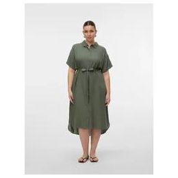 Hemdblusenkleid Vero Moda CURVE "VMBUMPY SS SHIRT DRESS WVN GA CUR", Damen, Gr. 46, N-Gr, gr&uuml;n (laurel wreath), Web, Obermaterial: 100% Viskose, unifarben, regular fit, Kleider, Sommerkleid