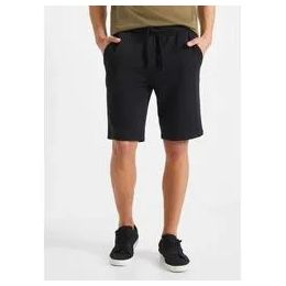 Sweatbermudas bonprix, Herren, Gr. 52/54, N-Gr, schwarz, angeraute Sweatware, Obermaterial: 60% Baumwolle, 40% Polyester, unifarben, regular fit kniefrei, Hosen, elastischer Bund und seitlichen Einstecktaschen