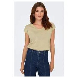 Kurzarmshirt Only "ONLSILVERY S/S V NECK LUREX TOP JRS NOOS", Damen, Gr. L, gold colour, Jersey, Obermaterial: 60% Polyester, 24% Viskose, 16% metallisierte Fasern, unifarben, loose fit normal, Rundhals, Shirts, Materialmix mit Glitzer, loose fit, Rundhals